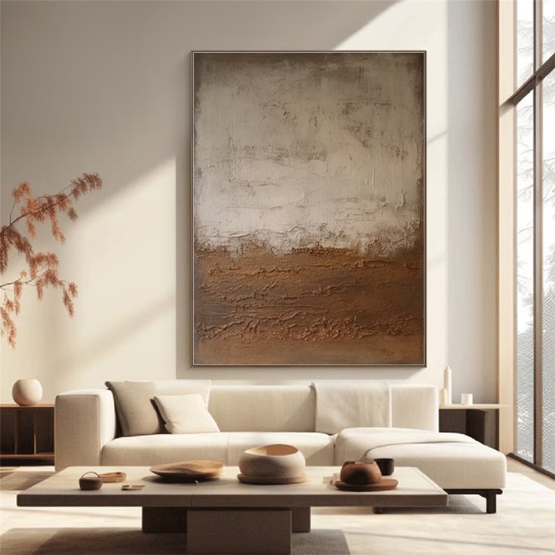 Brown and Beige Wall Art Wabi Sabi Wall Art Beige Abstract Painting ...