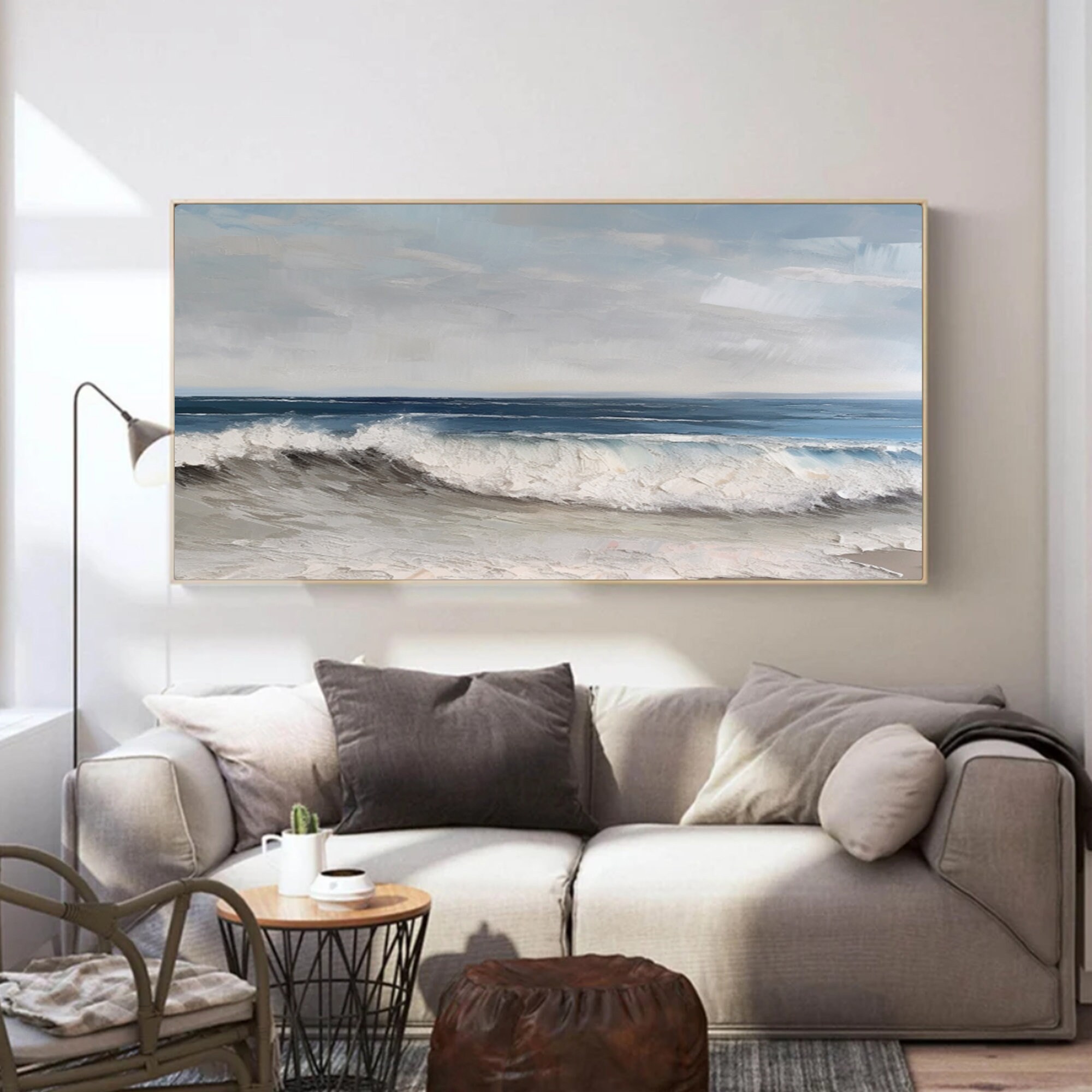 Original Abstract Blue Ocean Oil Painting on Canvas Sea&beach Extured ...