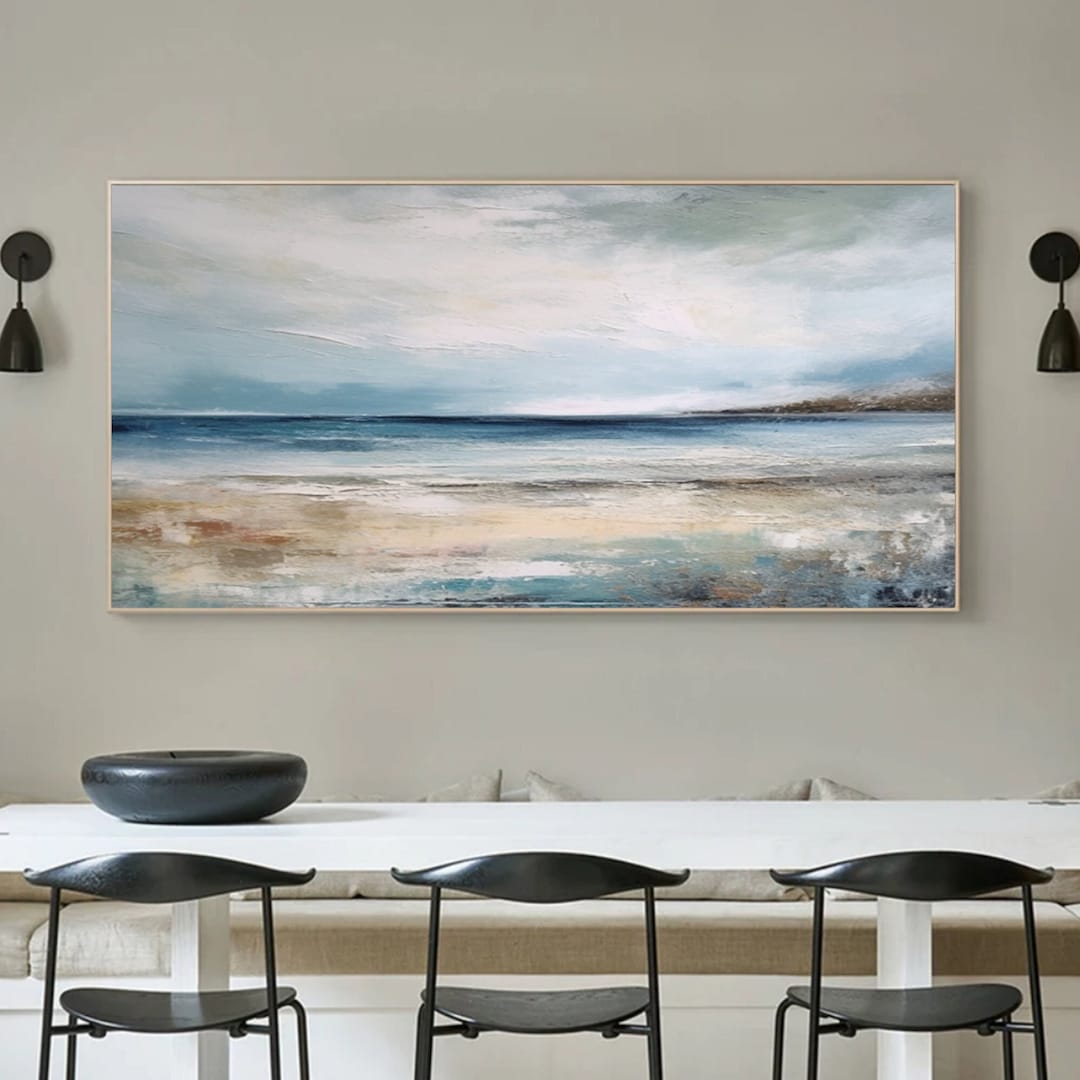 Large Abstract Seascape Painting: Minimalist Blue Ocean Acrylic Artwork ...