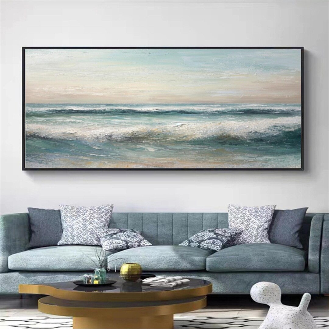 Sunrise Wall Art Blue Ocean Wave Art Original Hand-painted 3D Sea Wave ...