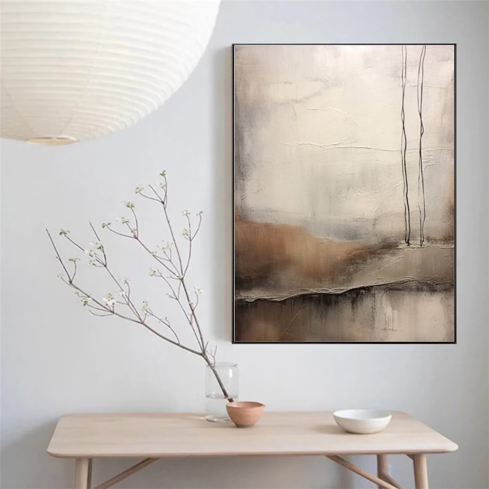 Large Beige Landscape Painting Beige 3D Texture Painting Beige Modern ...