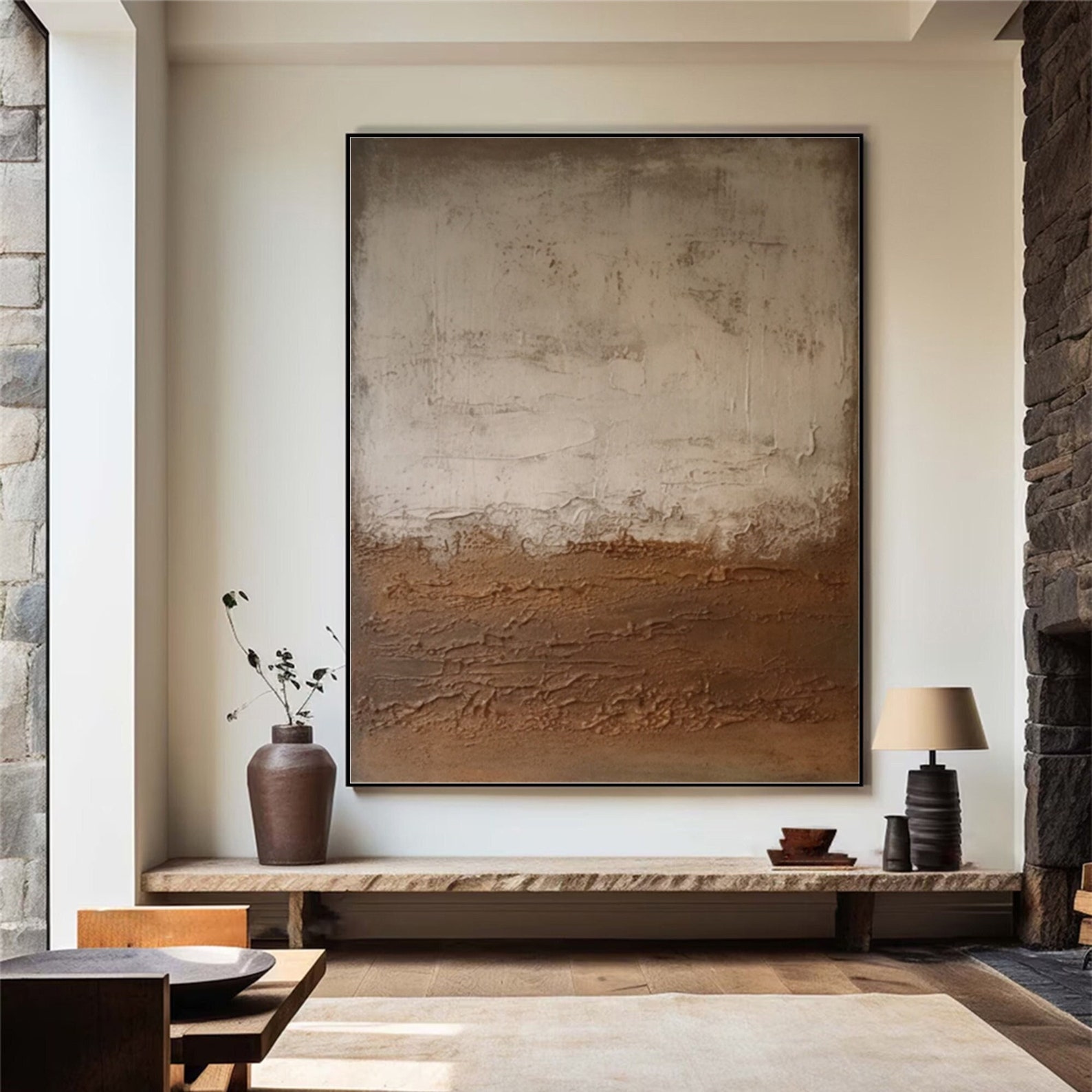 Brown and Beige Wall Art Wabi Sabi Wall Art Beige Abstract Painting ...