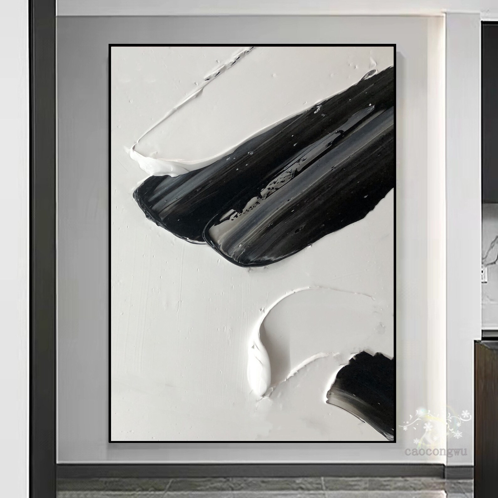 Thick Texture Painting Large Black and White Painitng 3D Textured Art ...