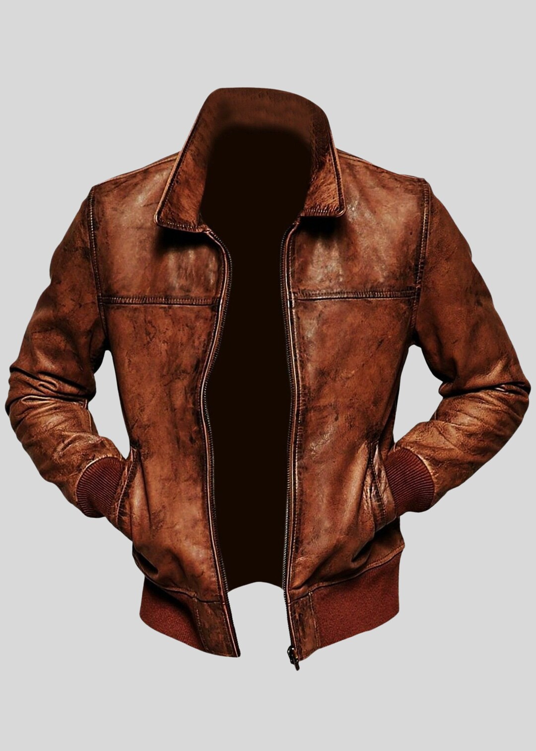 Men's Dark Brown Genuine Leather Bomber Jacket Men Brown - Etsy