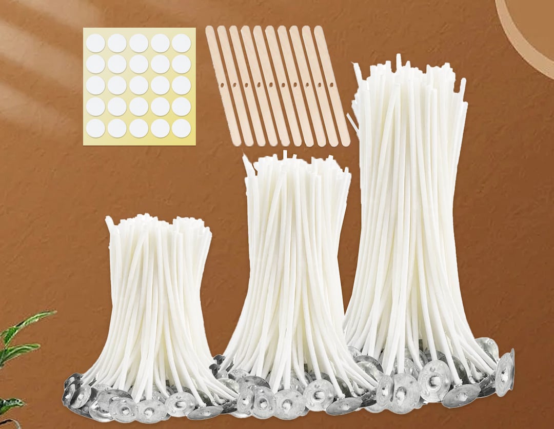 Bulk 300pcs Candle Wicks,100pcs Wicks Sticker, Pre-waxed Cotton Core ...