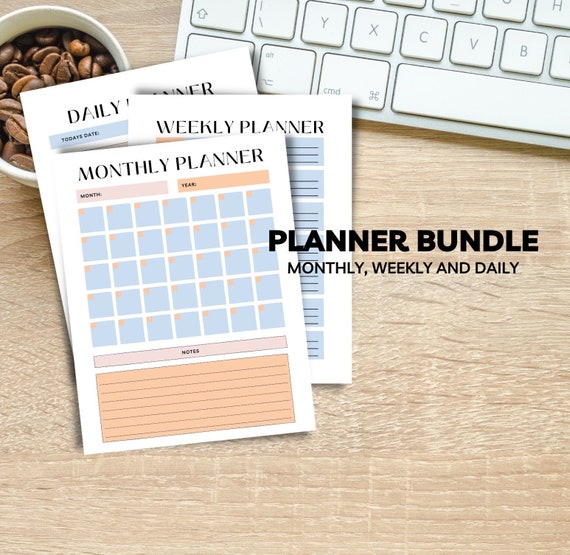 Planner Bundle Template and Printable Monthly Weekly Daily | Etsy