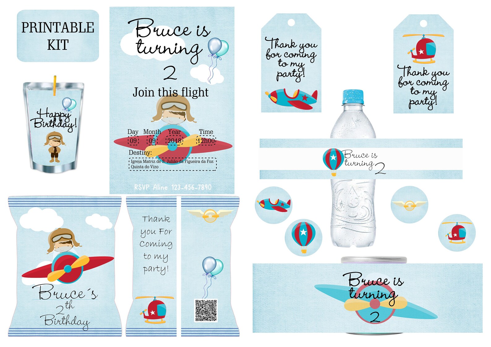 BUNDLE Set Aviator Chips Bag Juice Bags Water Bottle Labels Pringles ...