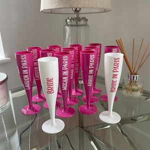 In Paris Themed Plastic Pink Flutes | Paris Hen Party Gifts | Emily in ...