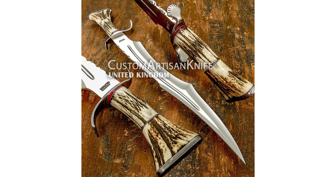 Hand Made Custom Art Shark Bowie Knife Stag Antler - Etsy