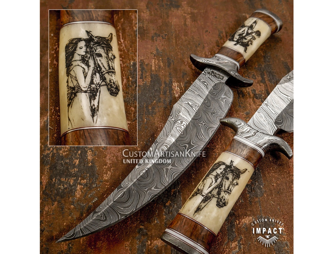 Custom Damascus Art Bowie Knife Bone Handle - Etsy