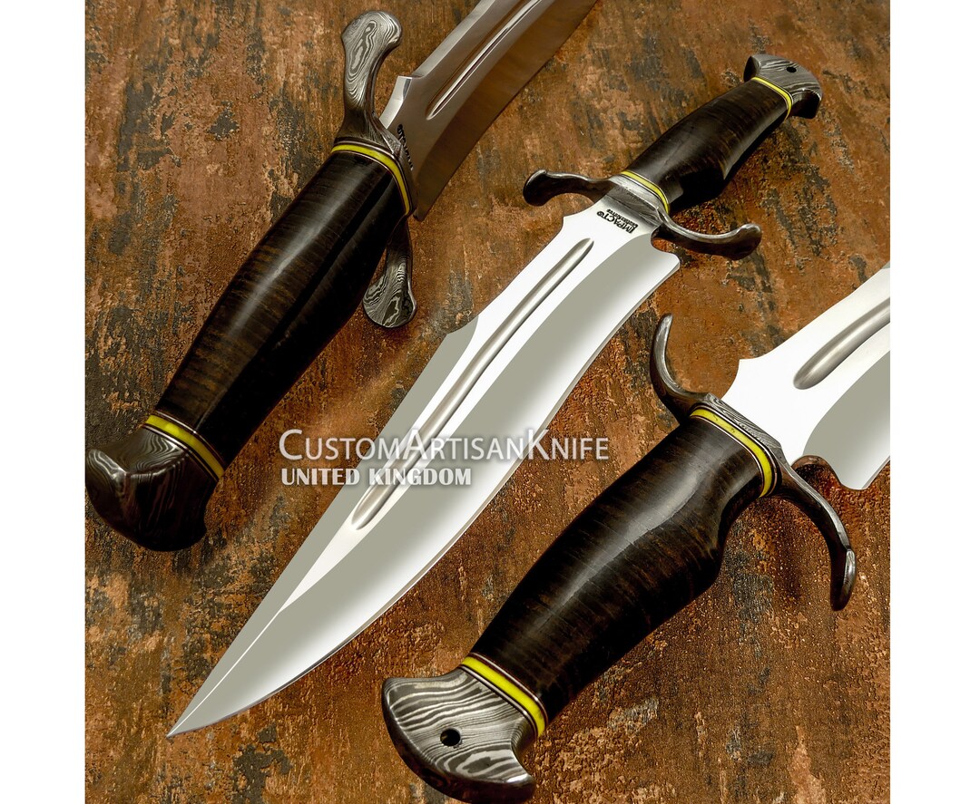 Hand Made Custom Fuller Bowie Knife Stacked Leather Handle - Etsy
