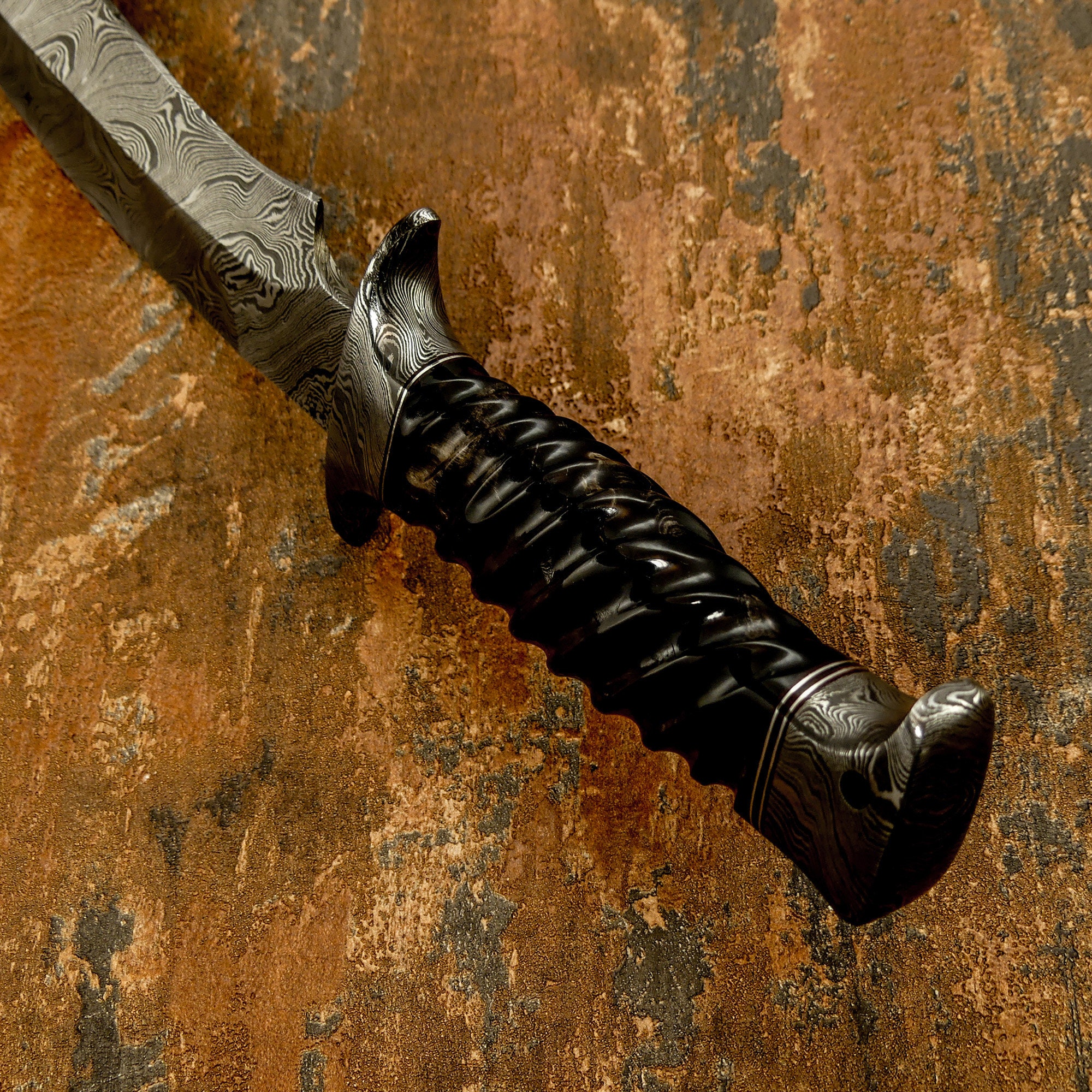 Custom Damascus Sasquatch Bowie Knife Bull Horn Handle - Etsy