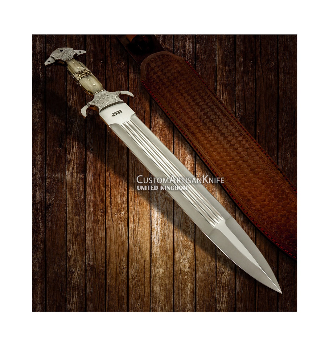 Hand Made Custom Full Tang Fuller Sword Dagger Knife Ram Stag Antler ...