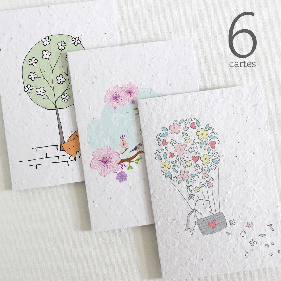 Plantable Cards Blank, Set of 6: Patchwork Bird Design. Biodegradable ...