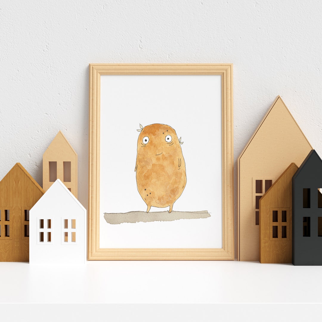 Cute Potato, Potato Art Print, Potato Wall Art, Art Print, Handmade ...