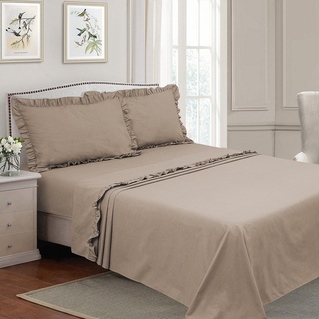 Sheet Set Volant 100% Soft Cotton With Frill at the Ends, Modern Frill ...