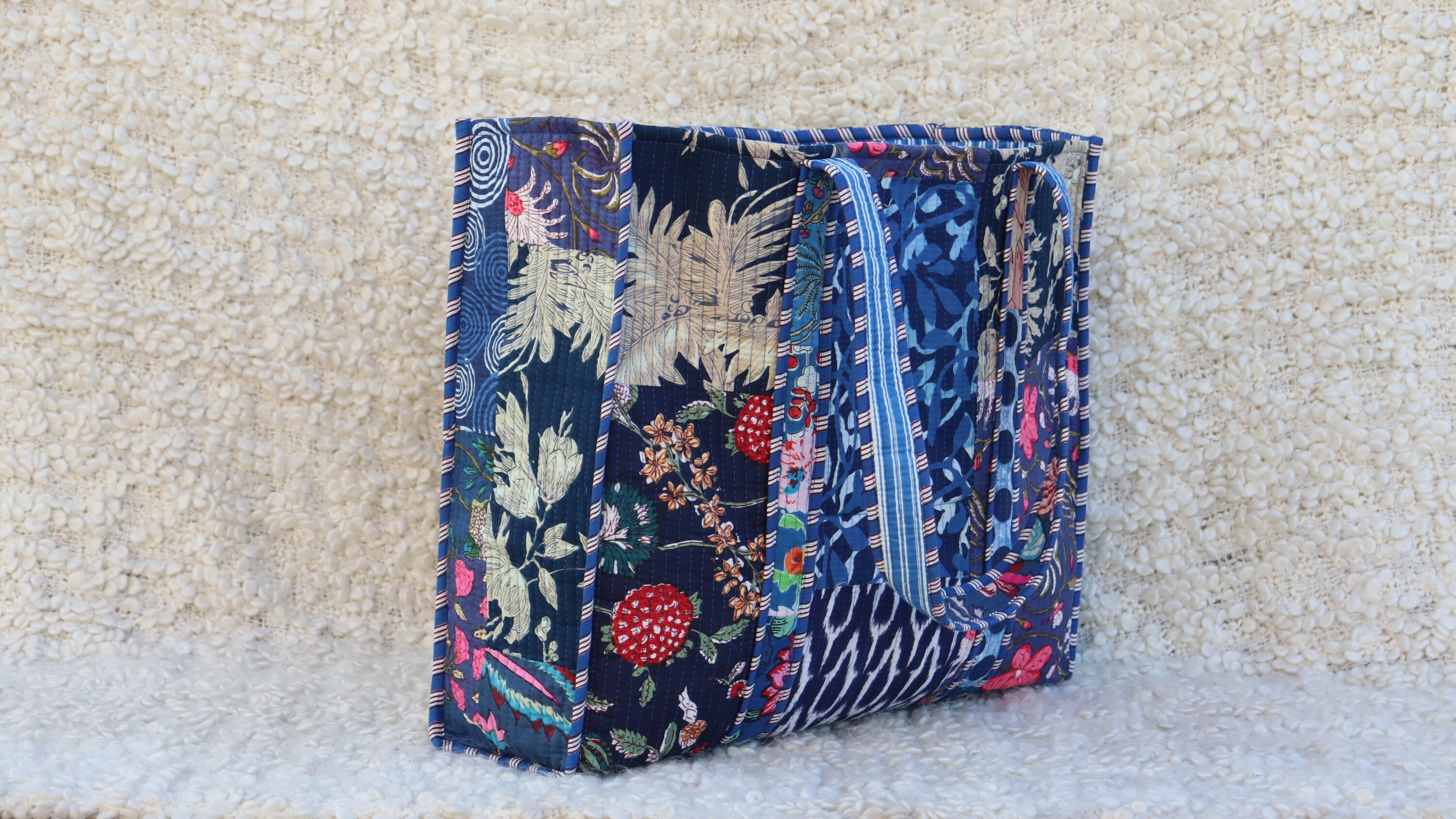 Handmade Quilted Patchwork Tote Shopping Bag, Floral Print Cotton ...