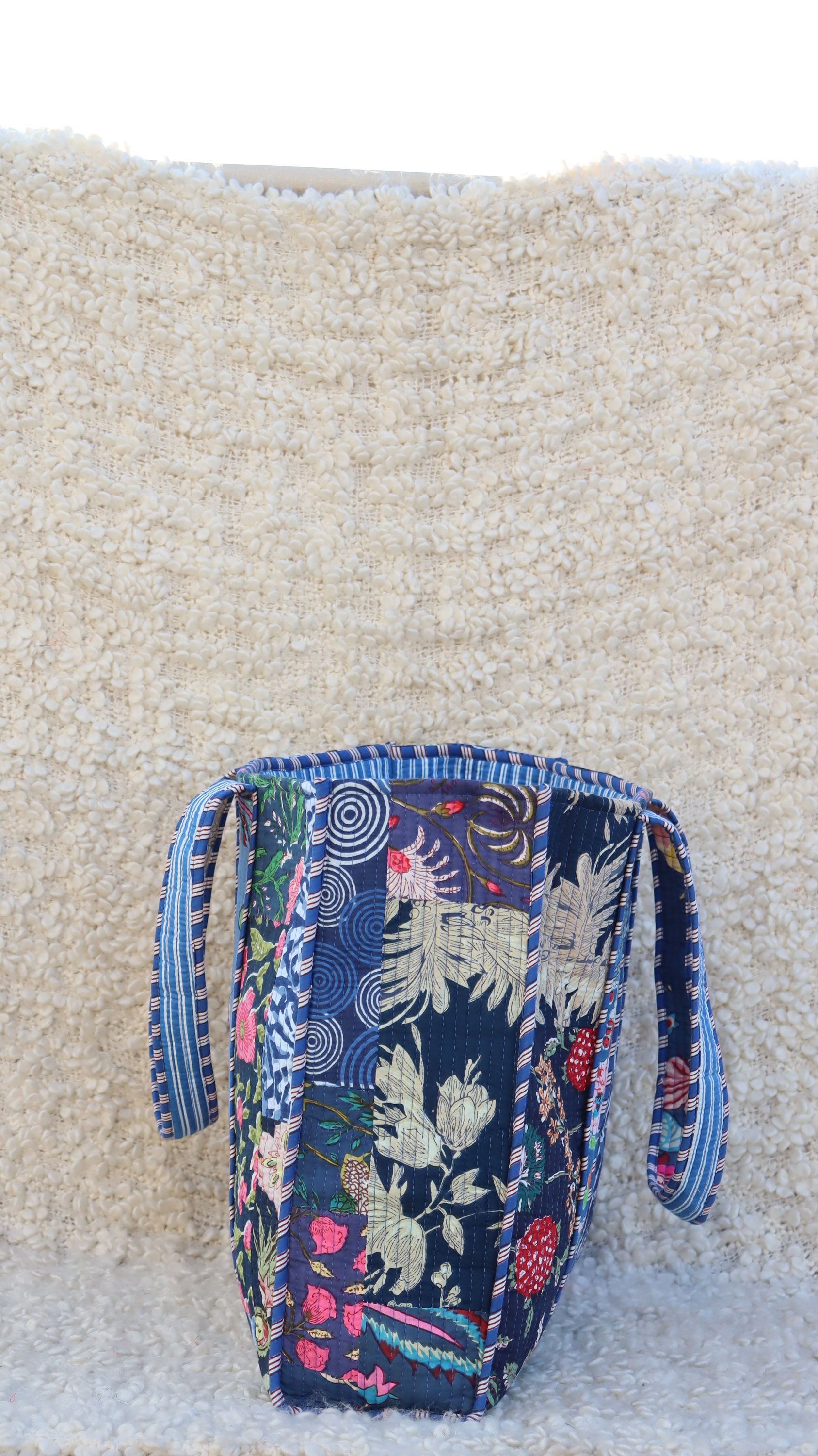 Handmade Quilted Patchwork Tote Shopping Bag, Floral Print Cotton ...