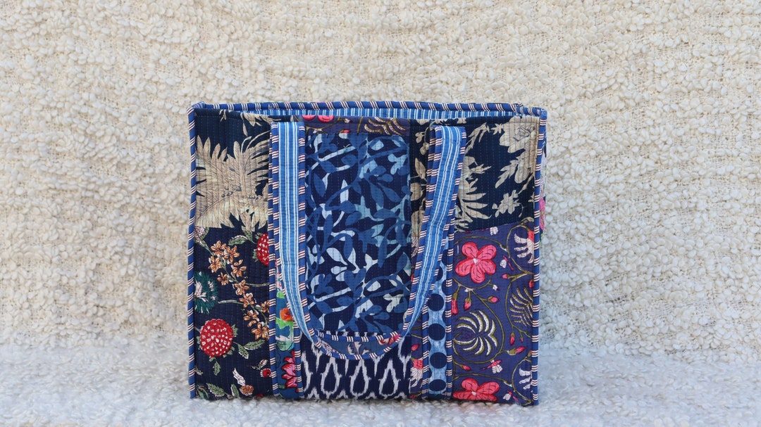 Handmade Quilted Patchwork Tote Shopping Bag, Floral Print Cotton ...