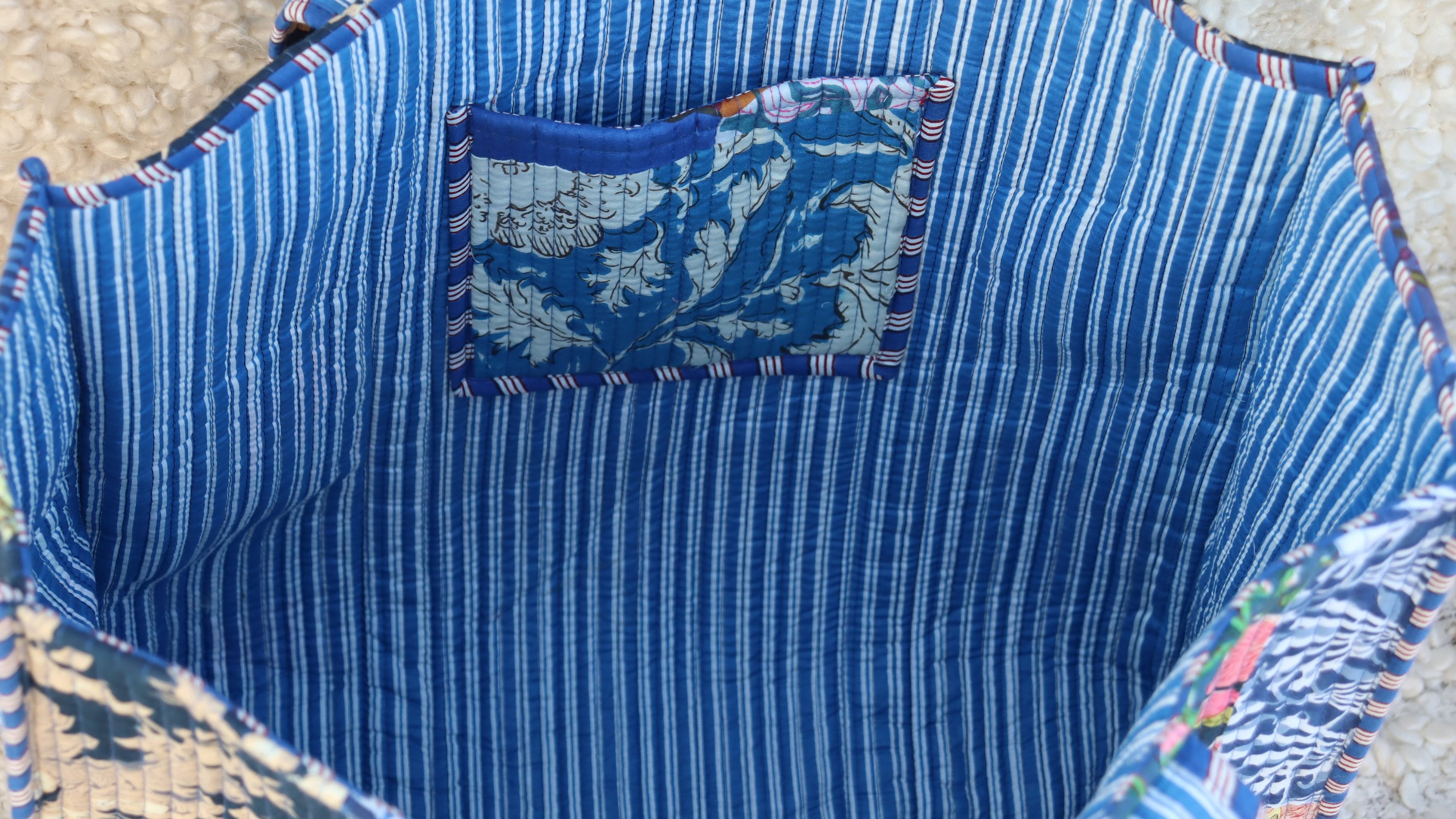 Handmade Quilted Patchwork Tote Shopping Bag, Floral Print Cotton ...