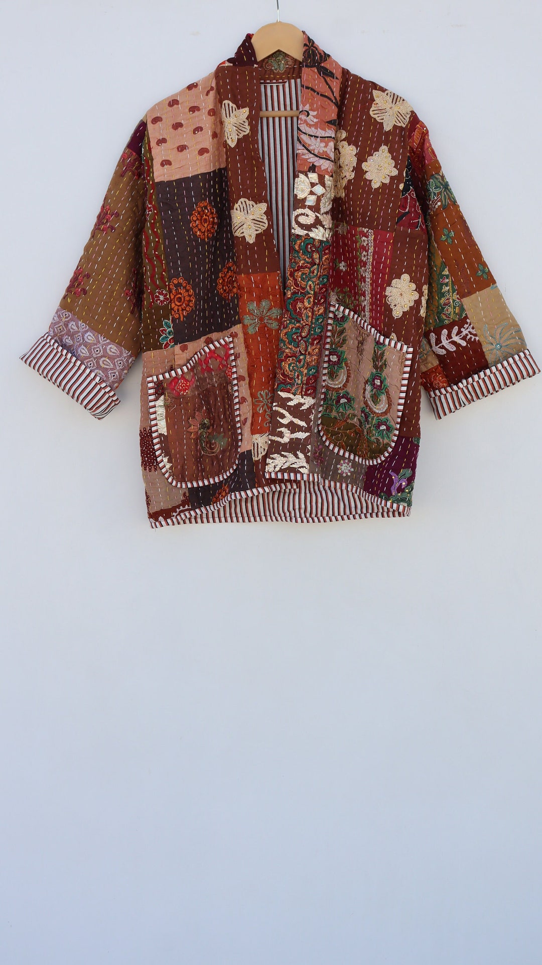 Kantha Robe, Kantha Jacket, Handmade Floral Print Embroidered Kantha ...