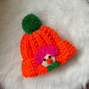 Knit Silly Clown Beanie, Clown Hat, Orange Colorful Circus Beanie ...