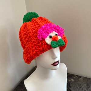 Knit Silly Clown Beanie, Clown Hat, Orange Colorful Circus Beanie ...