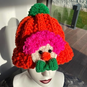 Knit Silly Clown Beanie, Clown Hat, Orange Colorful Circus Beanie ...