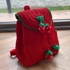 Crochet Strawberry Backpack, Kawaii Red Strawberry Bag, Cute Fruit ...