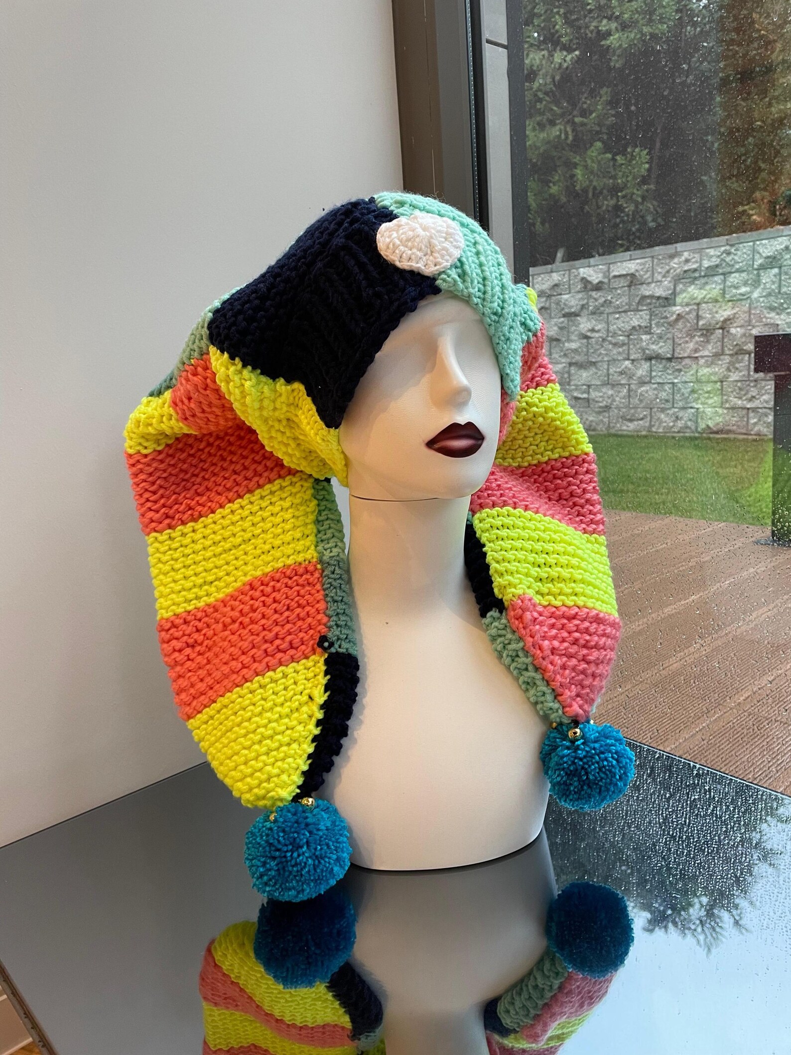 Knit Fizzarolli Hat, Long Jester Harlequin Hat, Clown Jester Hat, Funny ...