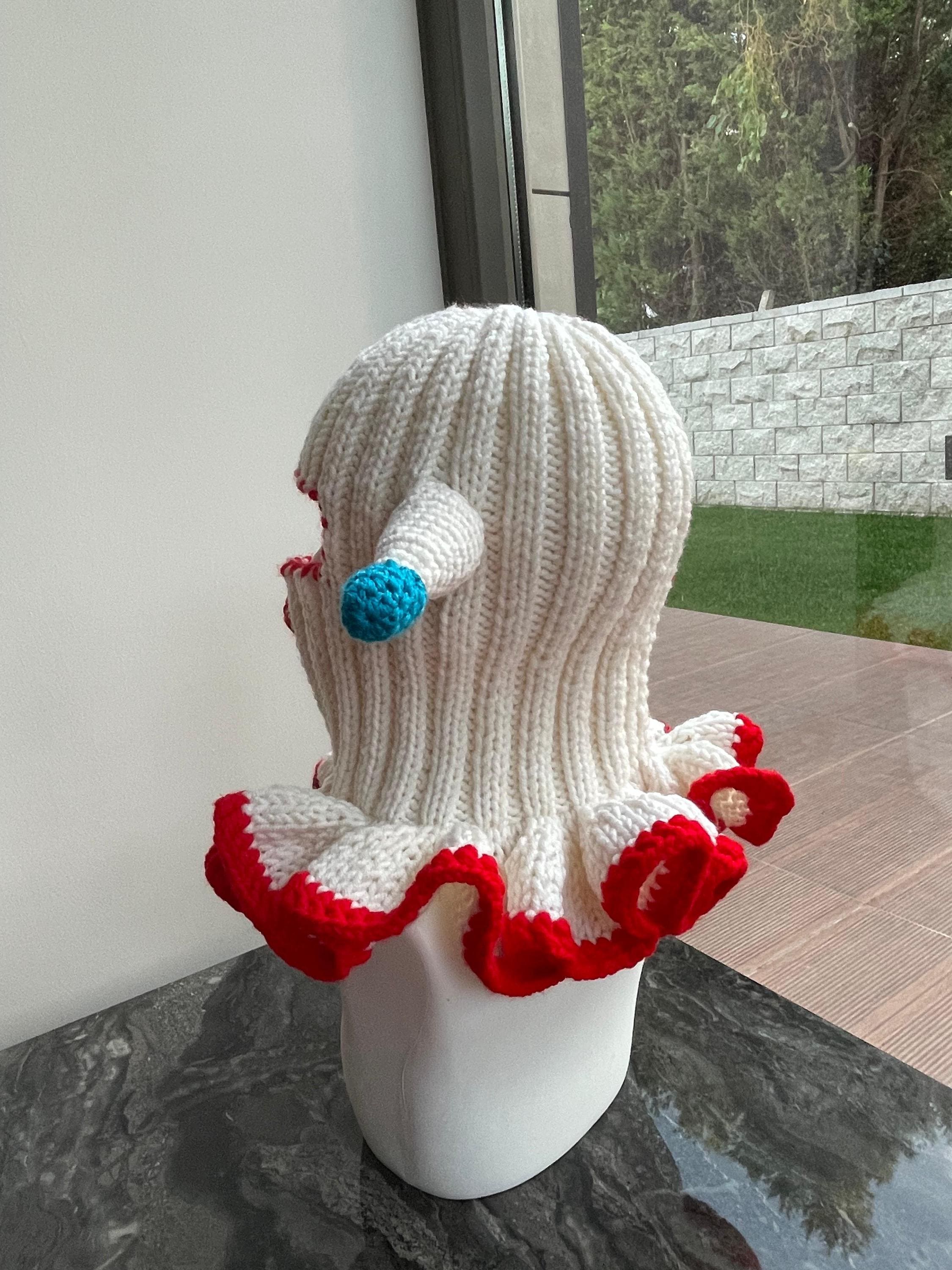 Knit White Clown Balaclava Hat, Clown Core Ski Mask, Jester Harlequin ...