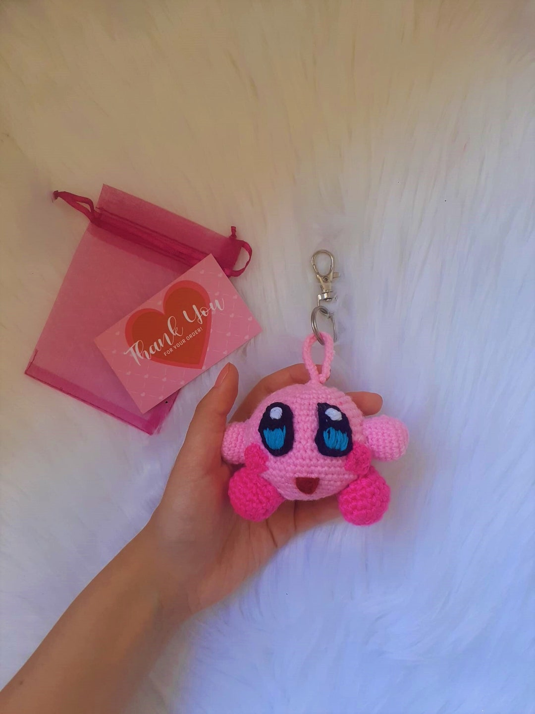 Knit Kirby Keychain Cute Kirby Keyring Pink Keychain Kawaii - Etsy