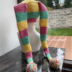 Knit Long Jester Harlequin Hat, Kawaii Pastel Clown Jester Hat, Cute ...