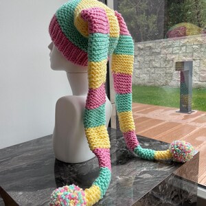Knit Long Jester Harlequin Hat, Kawaii Pastel Clown Jester Hat, Cute ...