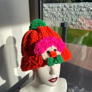 Knit Silly Clown Beanie, Clown Hat, Orange Colorful Circus Beanie ...