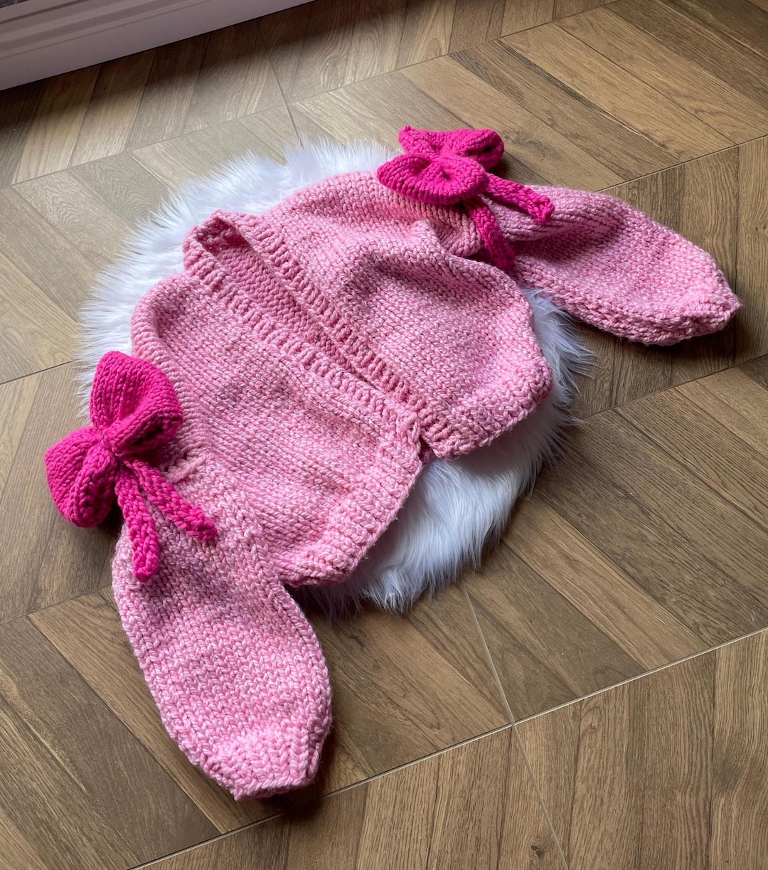 Knit Chunky Bow Coquette Cardigan, Pink Bow Coquette Sweater, Cute ...