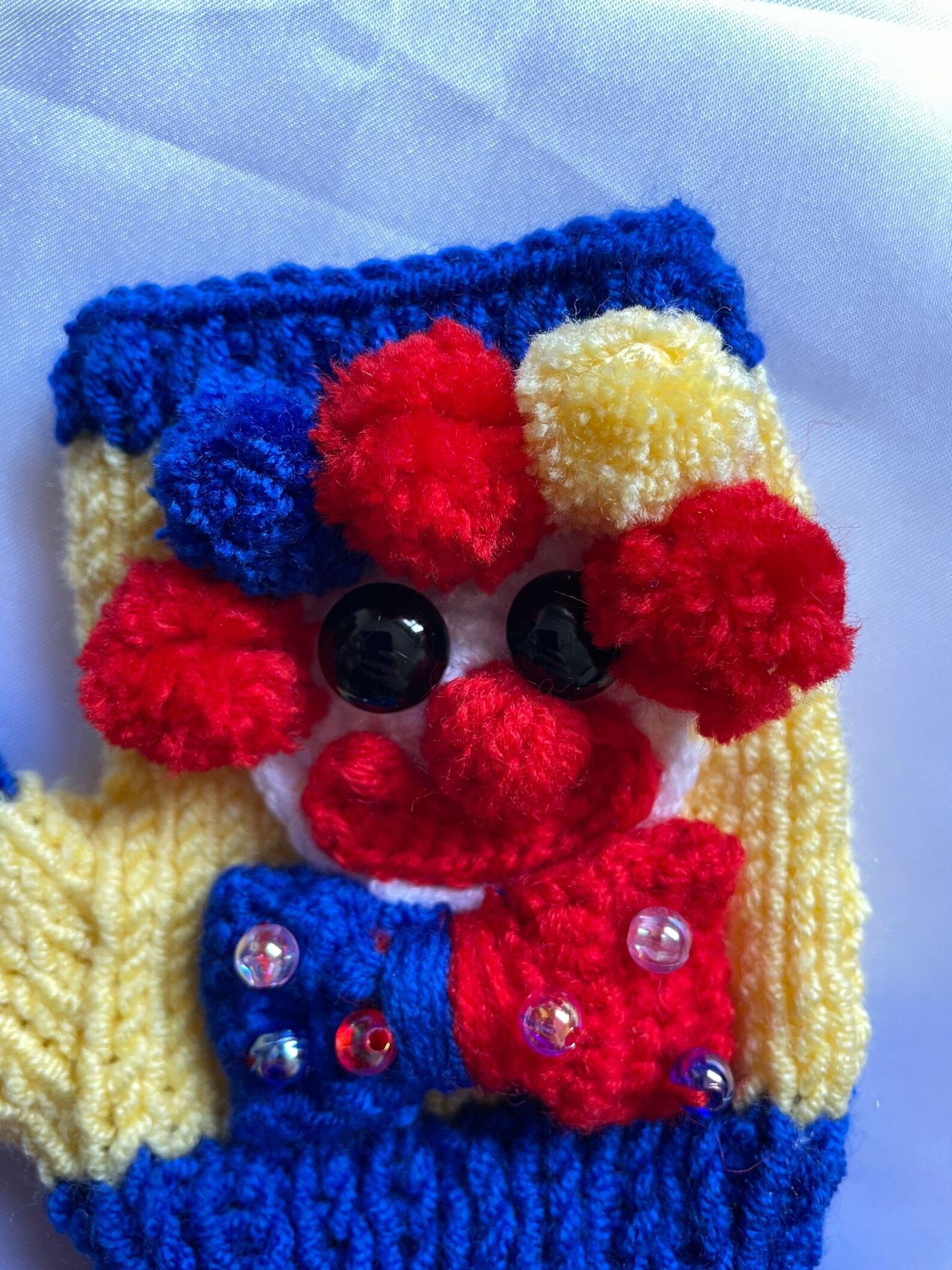 Knit Clown Fingerless Gloves, Pompom Clown Mittens, Colorful Funny ...