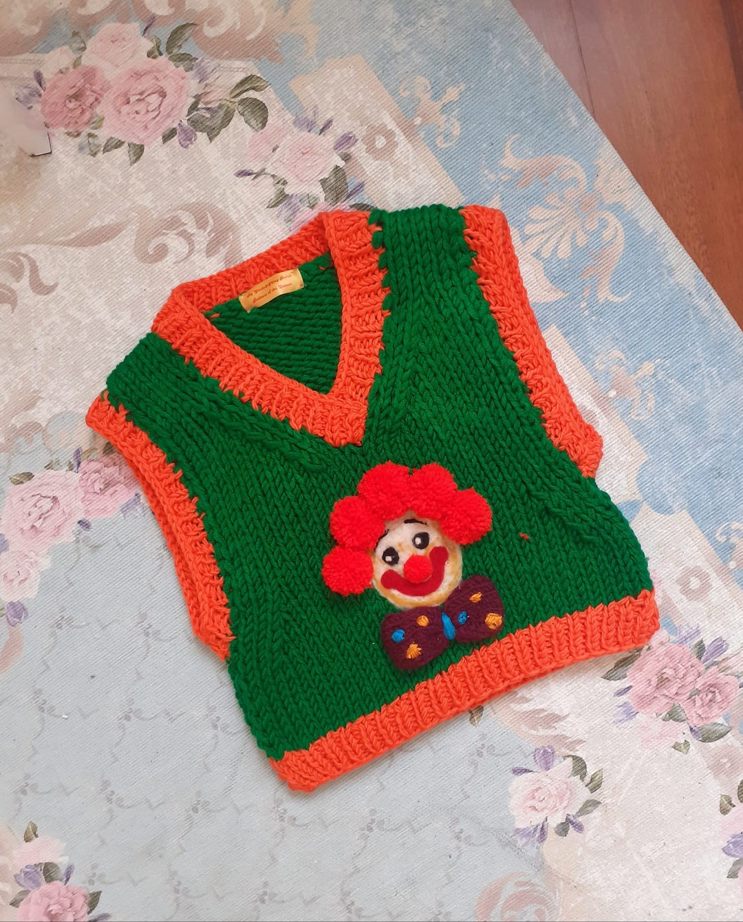 Knit Clown Green Chunky Vest, Colorful Clowncore Vest, Red Clown ...