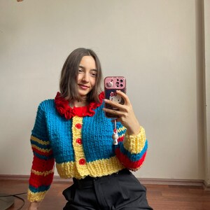 Knit Colorful Clown Cardigan, Clowncore Jacket, Clown Cardigan With ...