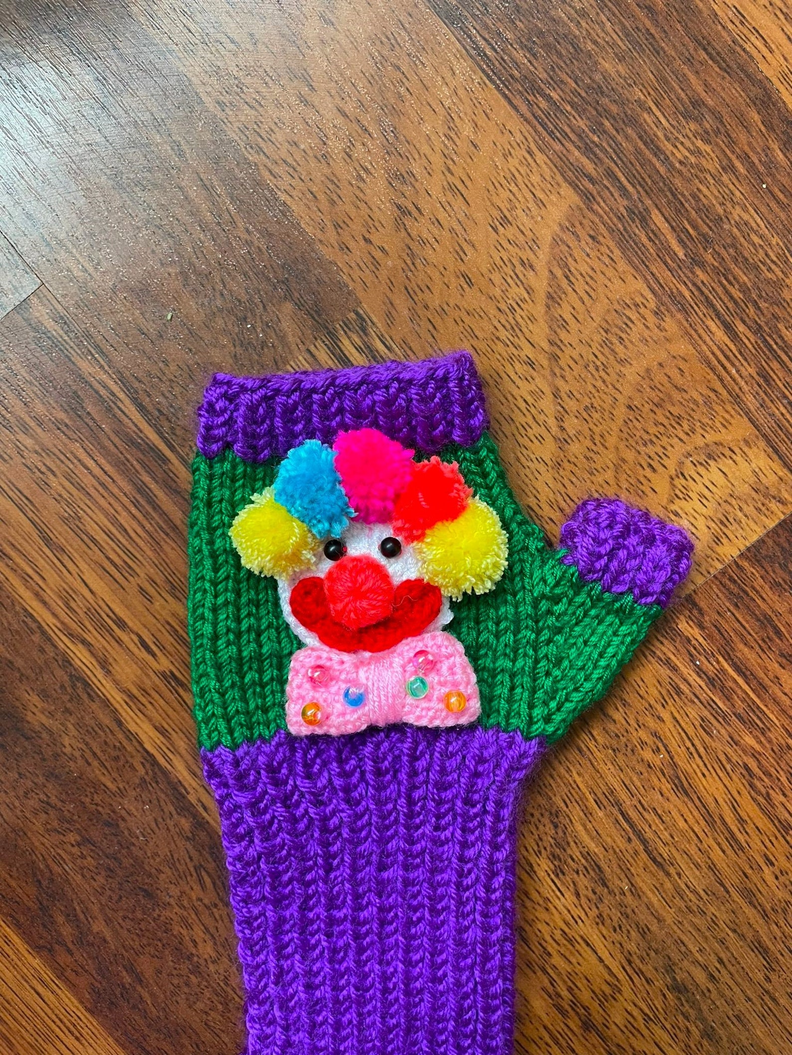 Knit Clown Fingerless Gloves, Cute Clown Mittens, Colorful Fun Winter ...