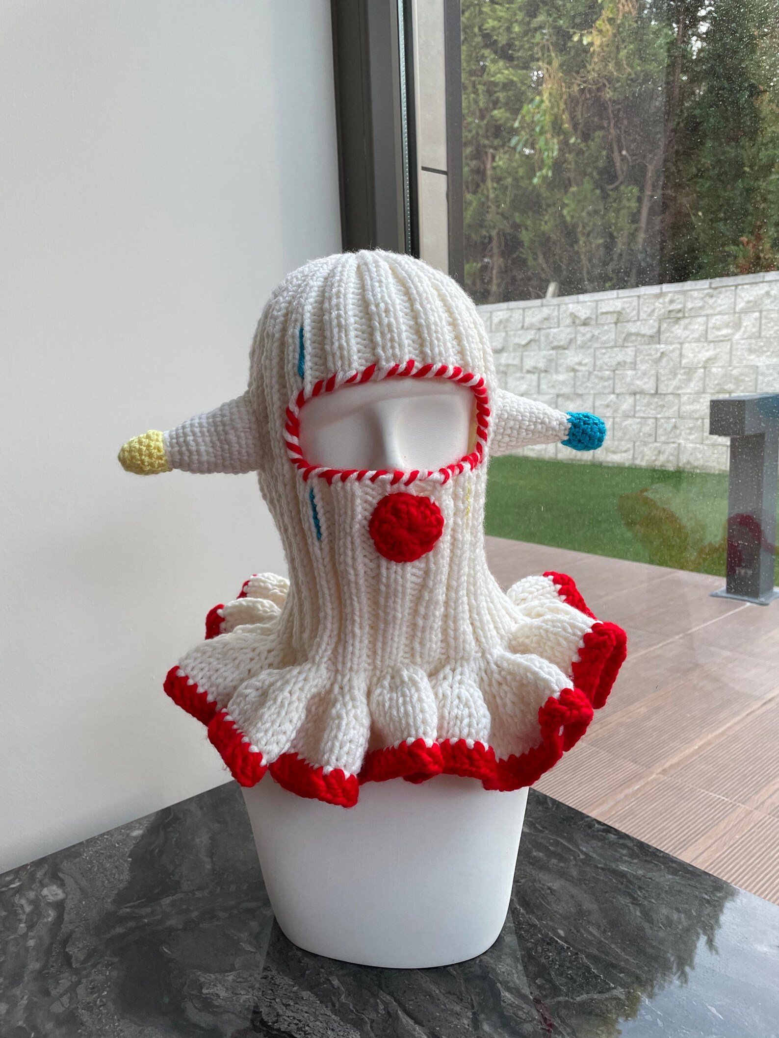 Knit White Clown Balaclava Hat, Clown Core Ski Mask, Jester Harlequin ...