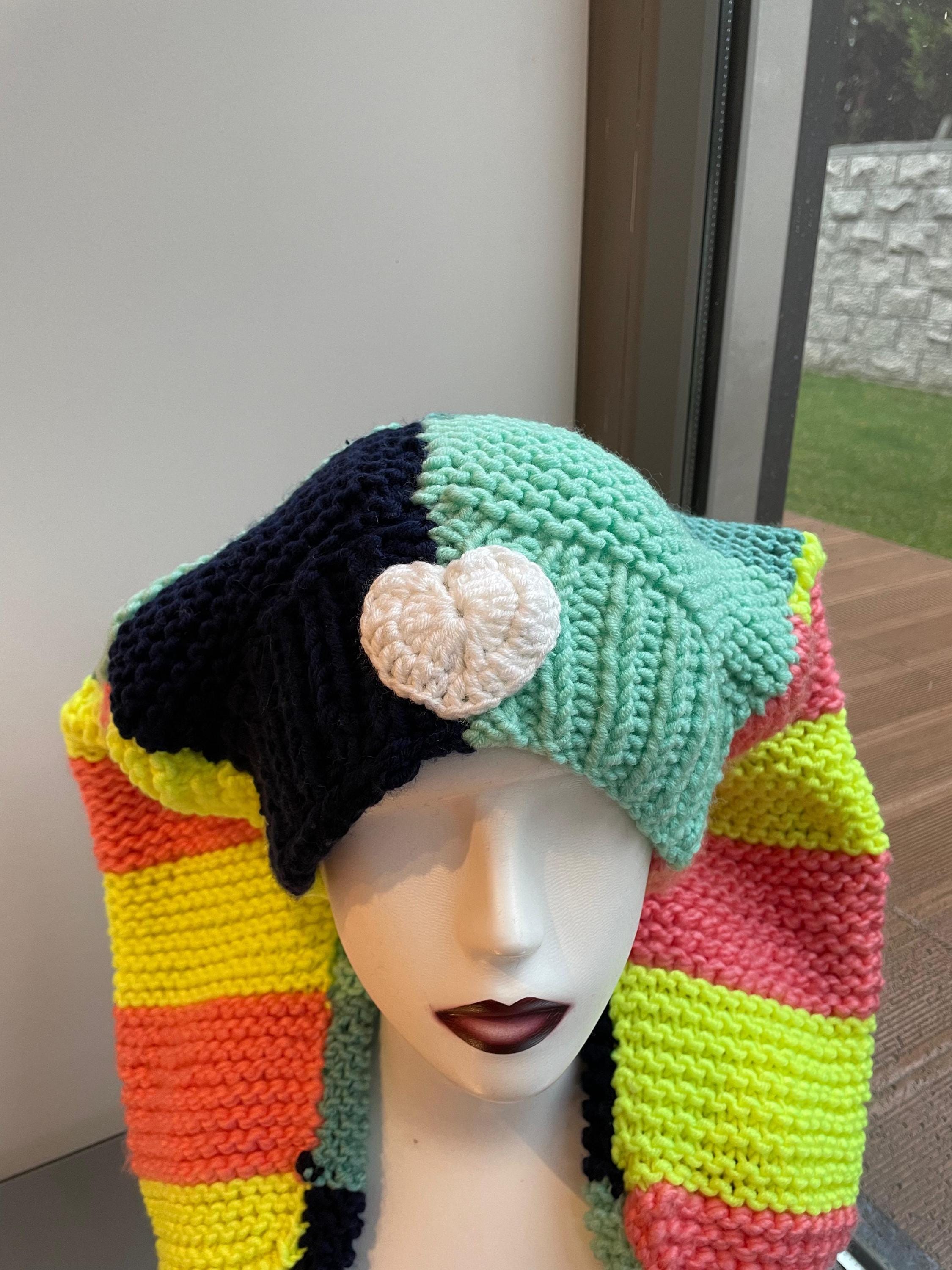 Knit Fizzarolli Hat, Long Jester Harlequin Hat, Clown Jester Hat, Funny ...