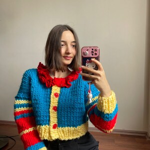 Knit Colorful Clown Cardigan, Clowncore Jacket, Clown Cardigan With ...