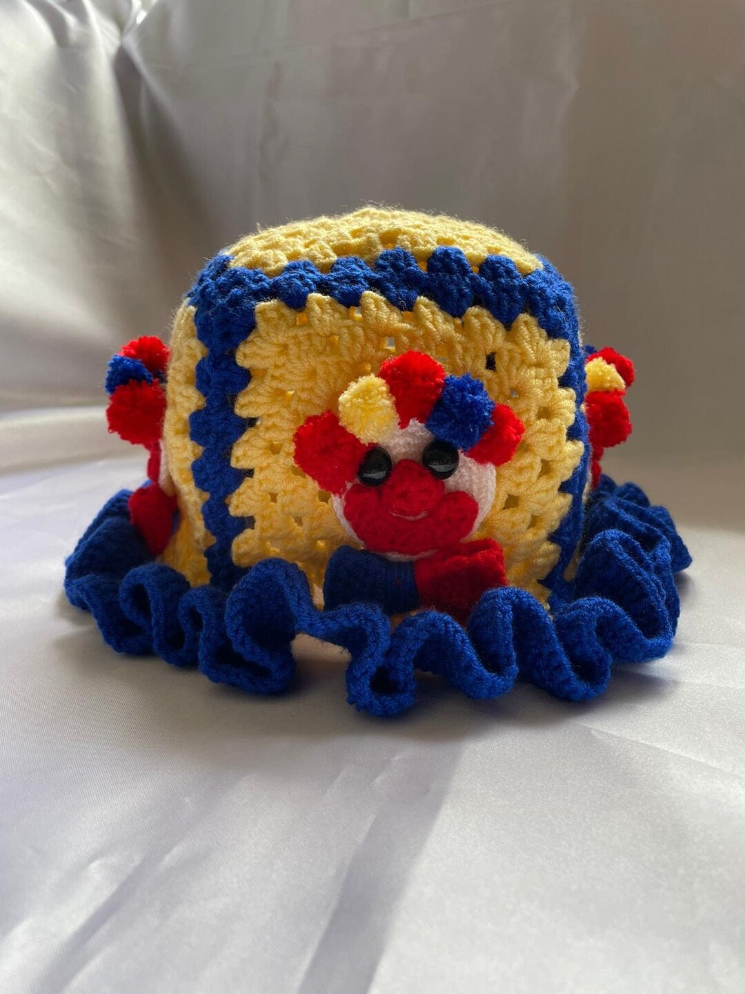Crochet Colorful Clown Bucket Hat, Cute Red Clown Core Bucket Hat, Big ...