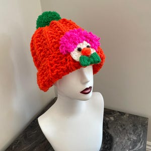 Knit Silly Clown Beanie, Clown Hat, Orange Colorful Circus Beanie ...