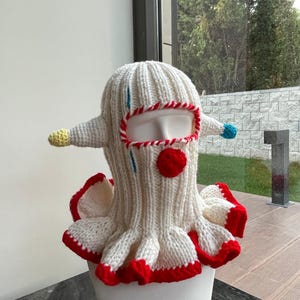 Knit White Clown Balaclava Hat, Clown Core Ski Mask, Jester Harlequin ...