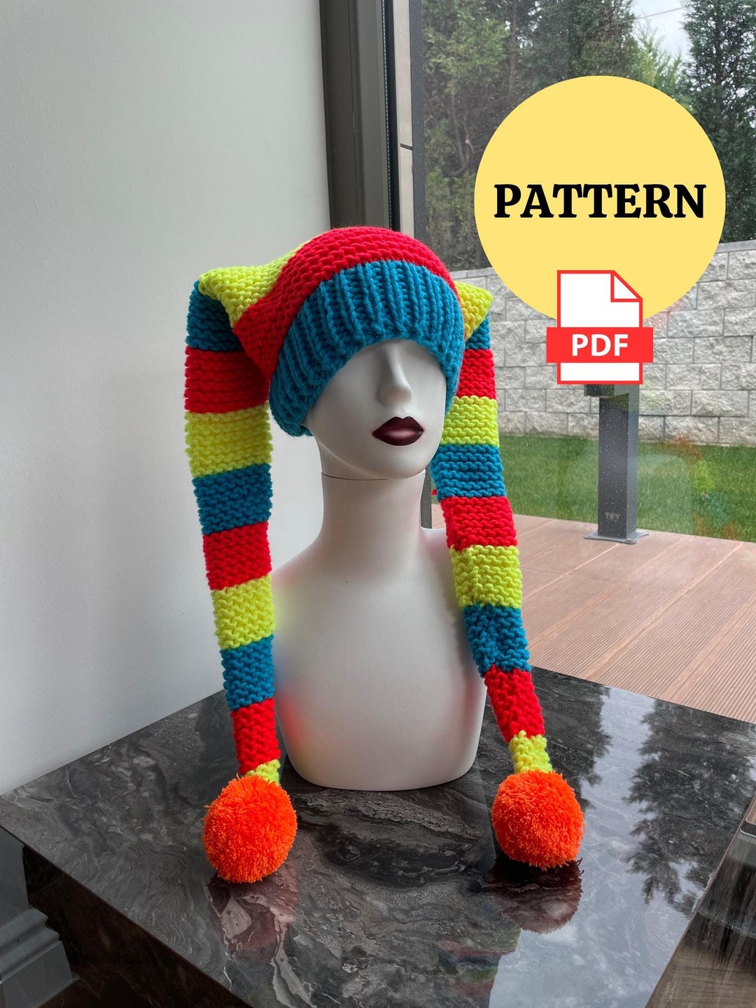 PDF PATTERN Knit Jester Harlequin Hat, Pattern Tutorial Clown Jester ...
