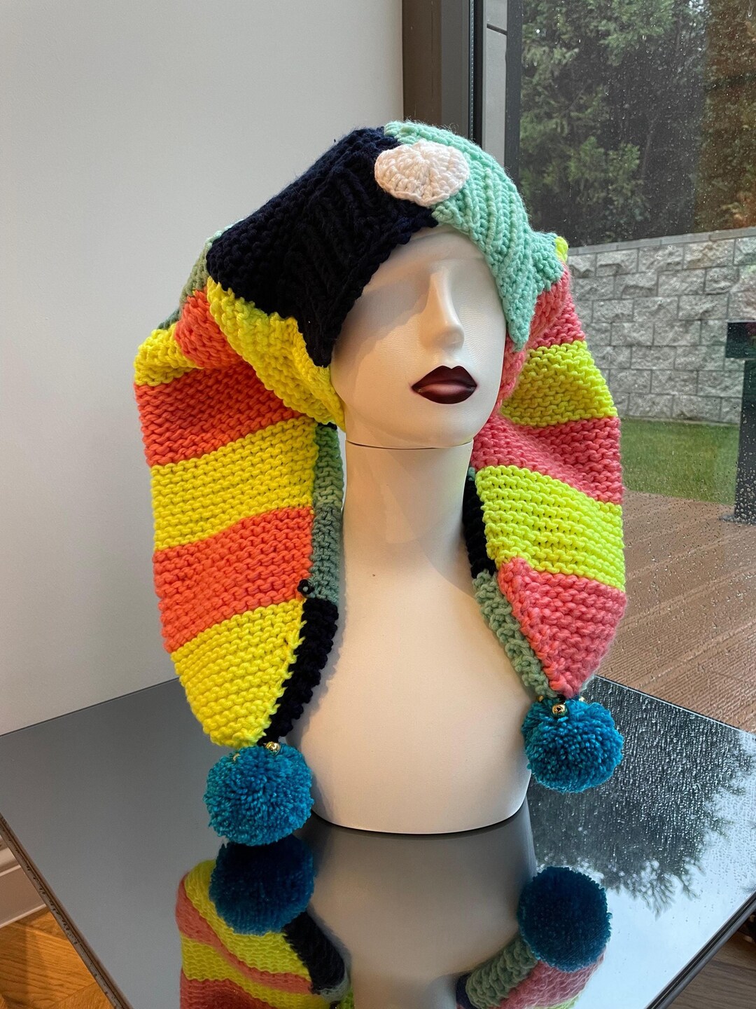 Knit Fizzarolli Hat, Long Jester Harlequin Hat, Clown Jester Hat, Funny ...