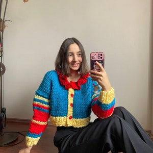 Knit Colorful Clown Cardigan, Clowncore Jacket, Clown Cardigan With ...