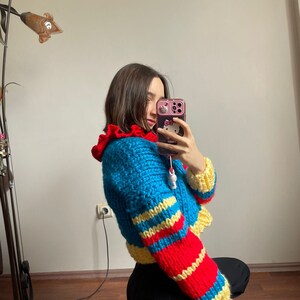 Knit Colorful Clown Cardigan, Clowncore Jacket, Clown Cardigan With ...